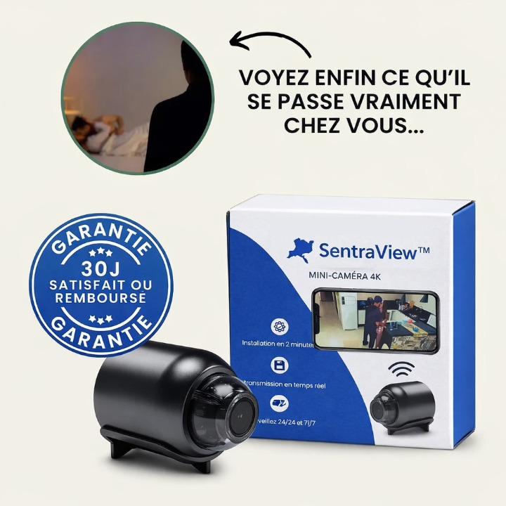 SentraView™ – Caméra Mini Sécurité Ultra Discrète 4K – Quebecool